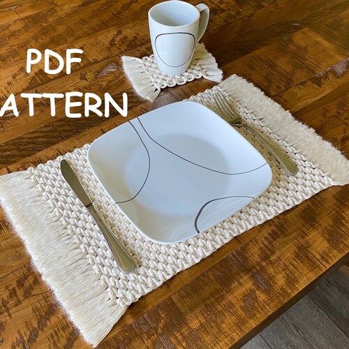 TWO PATTERNS Macrame Placemat and Coaster With Fringe | Etsy