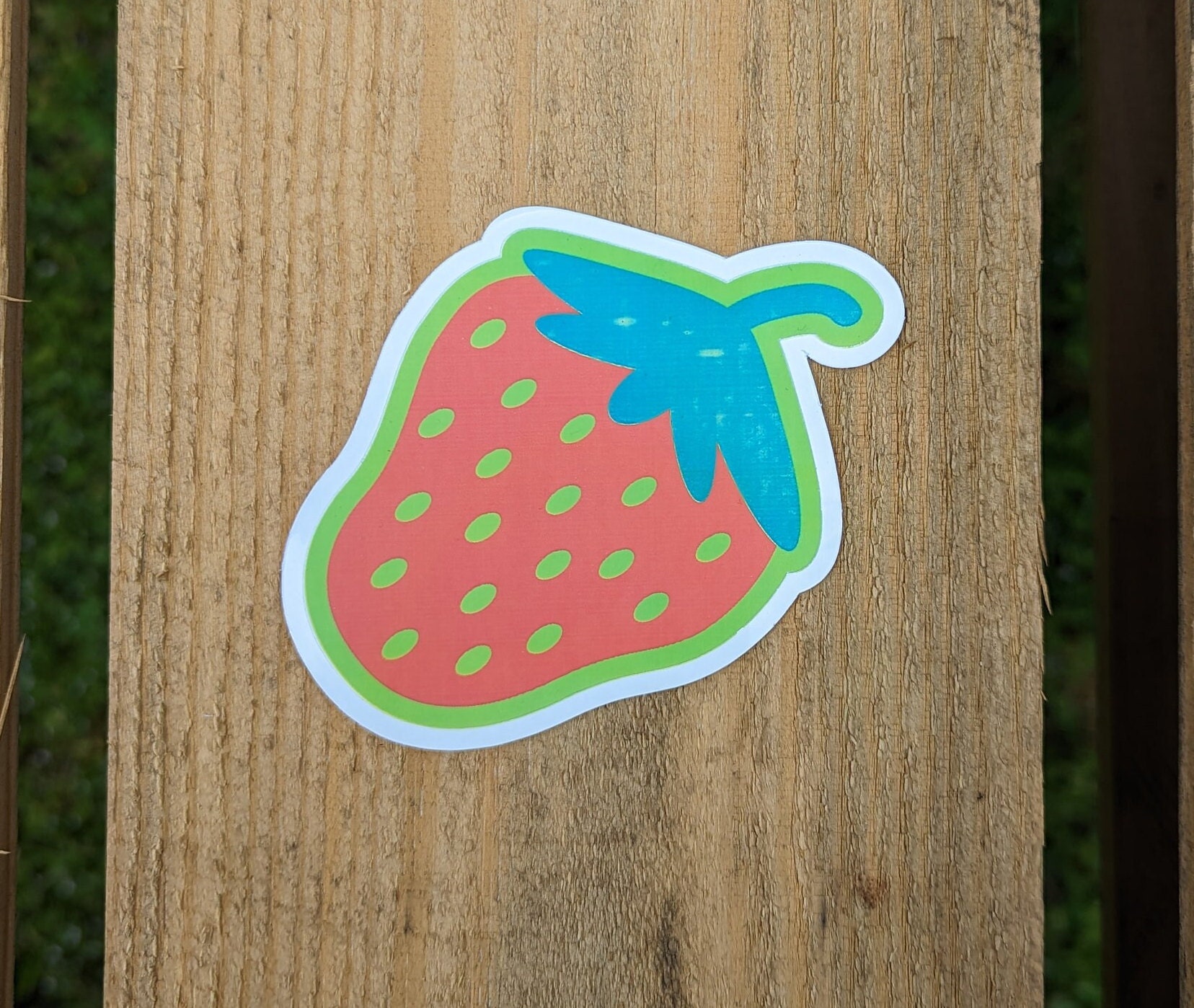 Strawberry Sticker, Large Cartoon Strawberry Decal, Red and Green Fruit ...