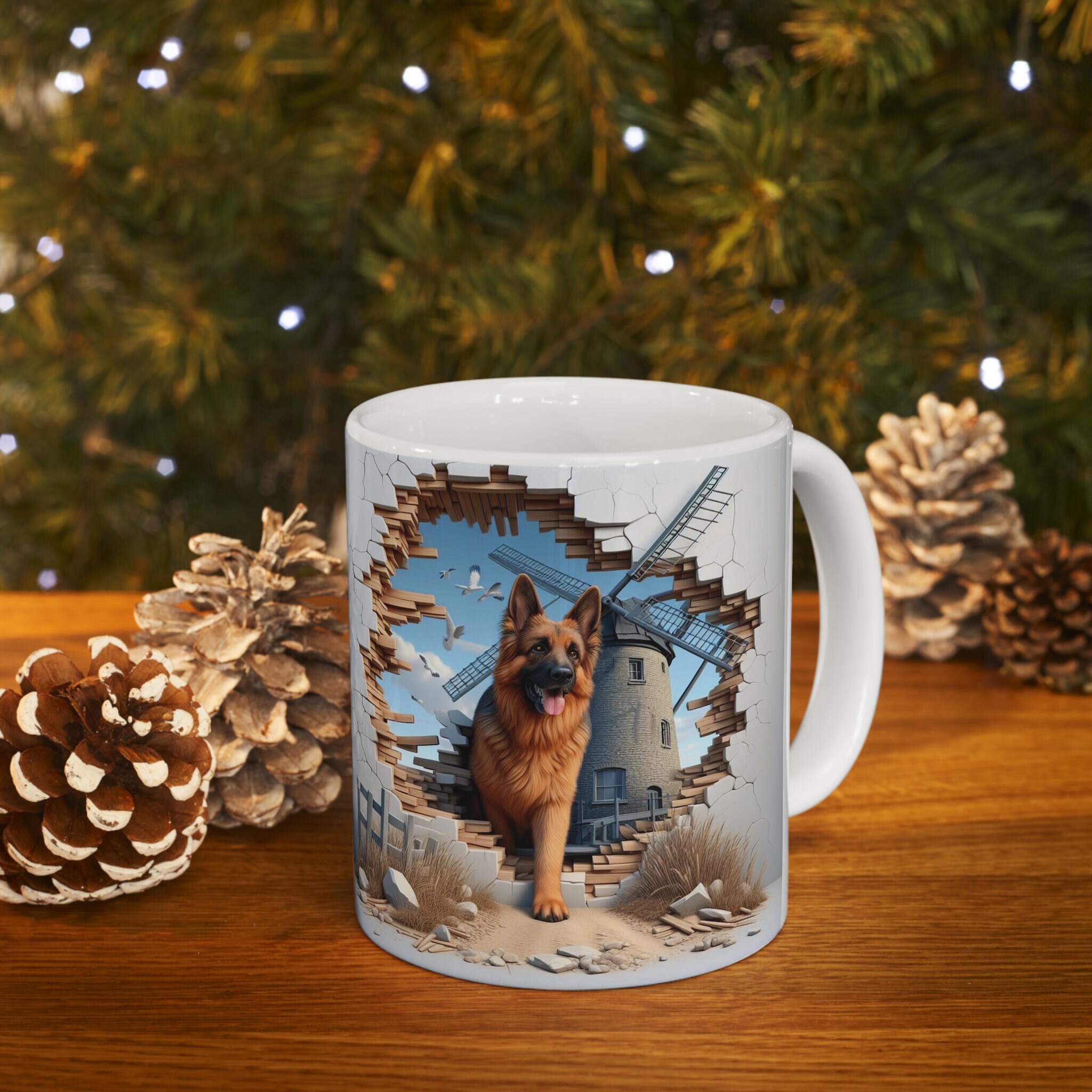 3D Mug Wrapper With German Shepherd on the Wall, 11 Oz and 15 Oz Mug ...