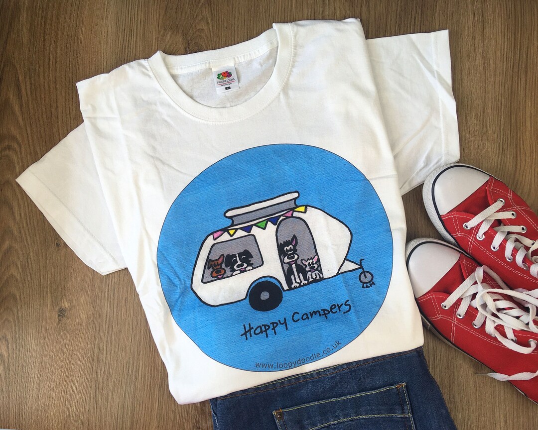 Caravan Tshirt, Happy Campers, Cartoon Tshirt, Caravan Gift, Cotton ...