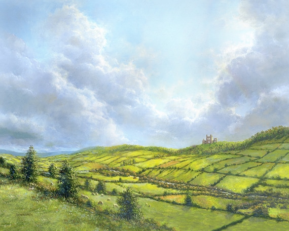 Irish Countryside Oil Painting Ireland Mountain Forest Green Landscape