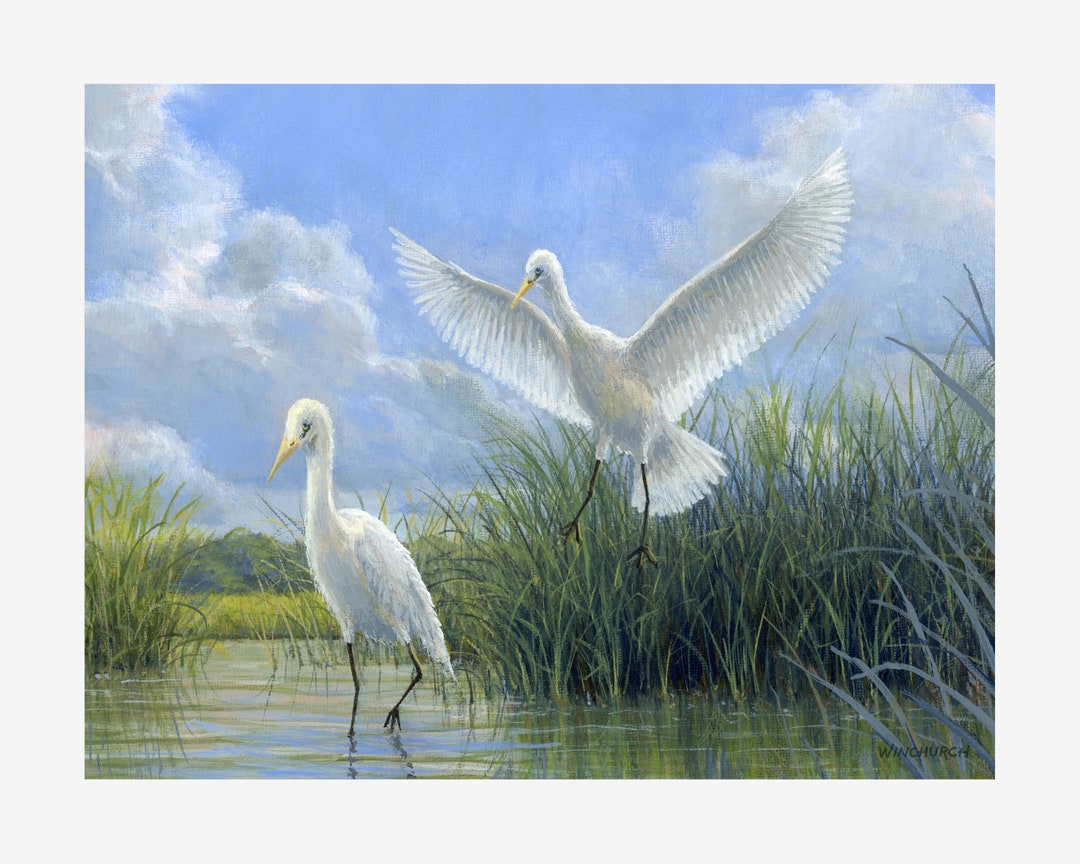 Cottagecore Egrets Art Print, Coastal Art for Wildlife Lovers - Etsy