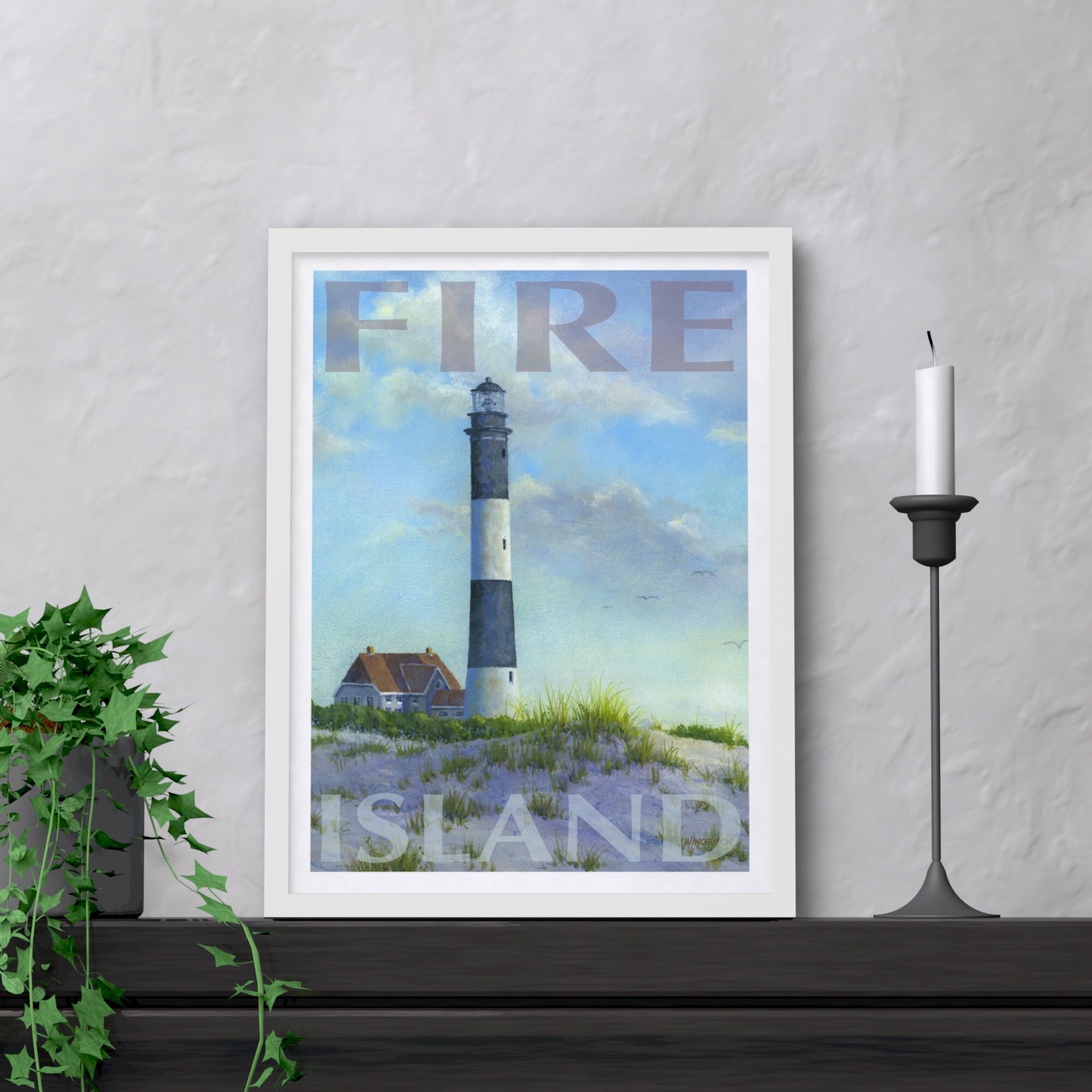 New York Beach Poster of Fire Island Painting, Coastal Wall Art With ...