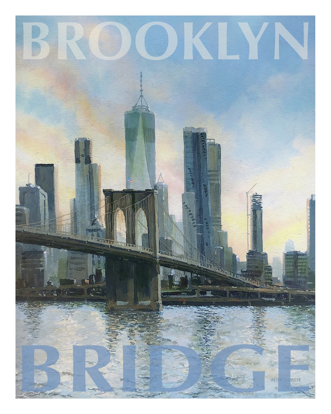 Brooklyn Bridge Poster, NYC Skyline Painting, Free Shipping, Fine Art ...