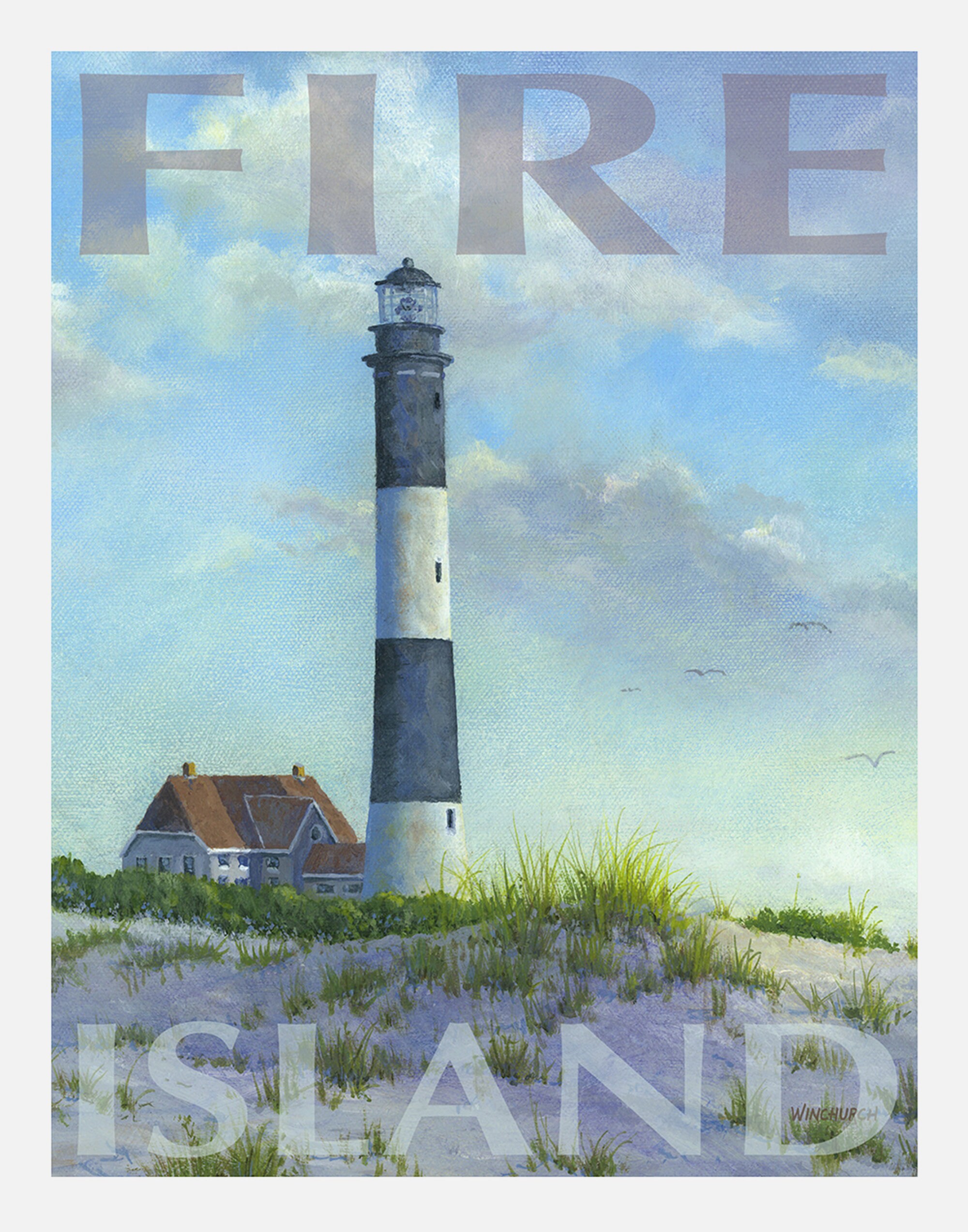 New York Beach Poster of Fire Island Painting, Coastal Wall Art With ...