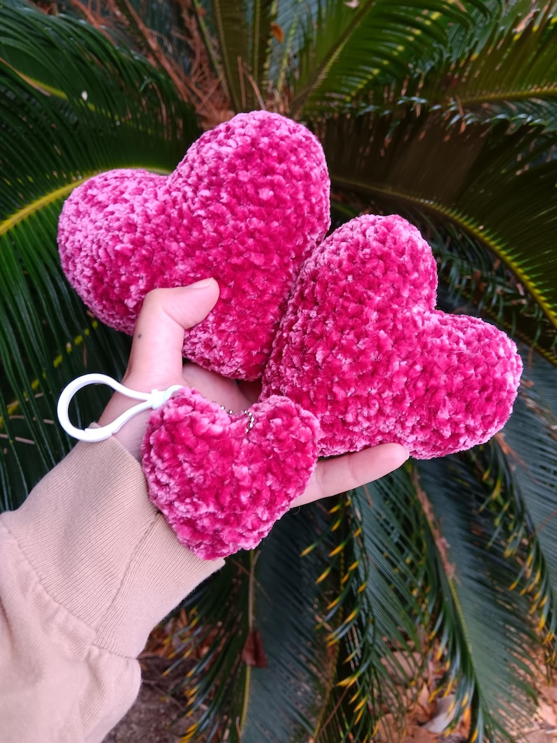 Red Velvet Heart Plushy SET With Keychain / Crocheted Hearts ...