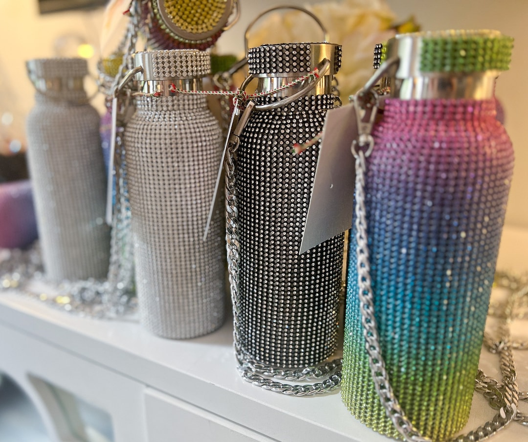 Bedazzled Water Bottles (with Silver Chain) - Etsy