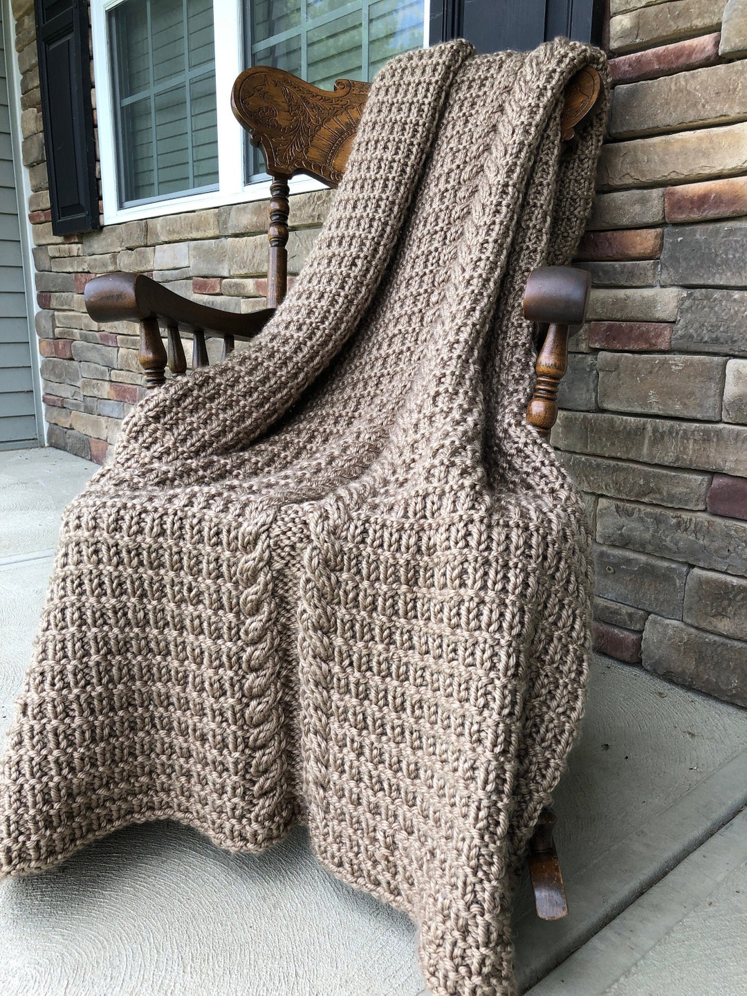 Reversible Striped Rib and Cable Throw Blanket Pattern - Etsy