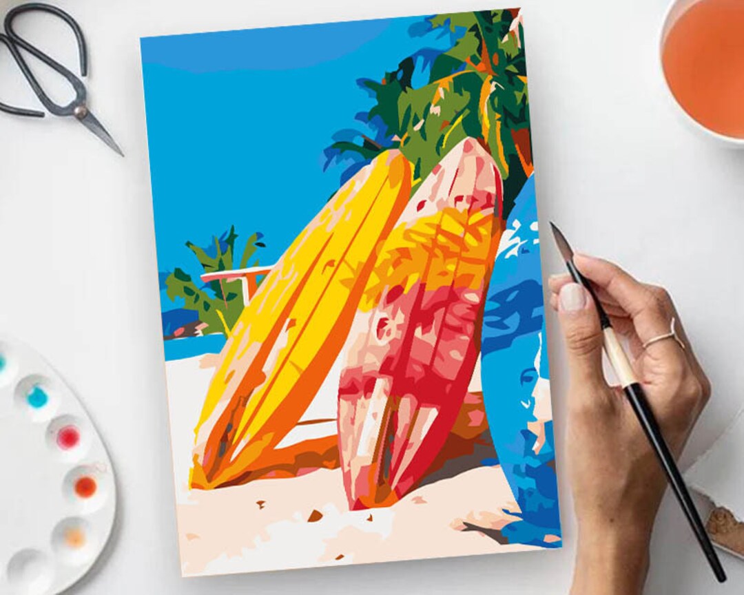 Surfboard / DIY Painting / Sea Beach Paint by Number Kit / Palm by ...