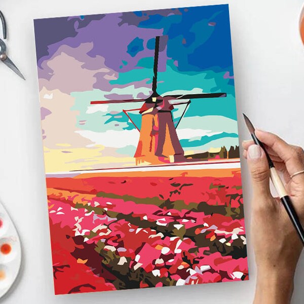 Windmill Paint by Number - Etsy