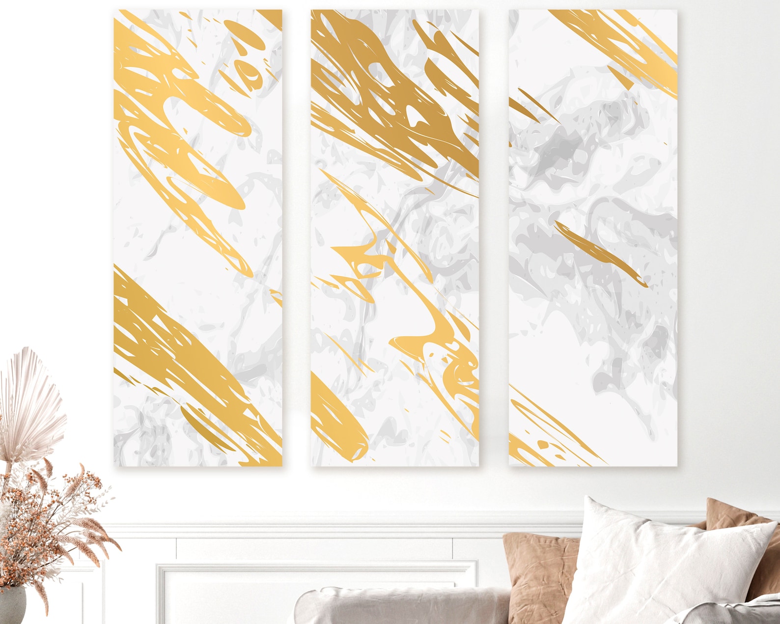 White Paints Poster Painting Modern Wall Art Canvas Panels Set | Etsy