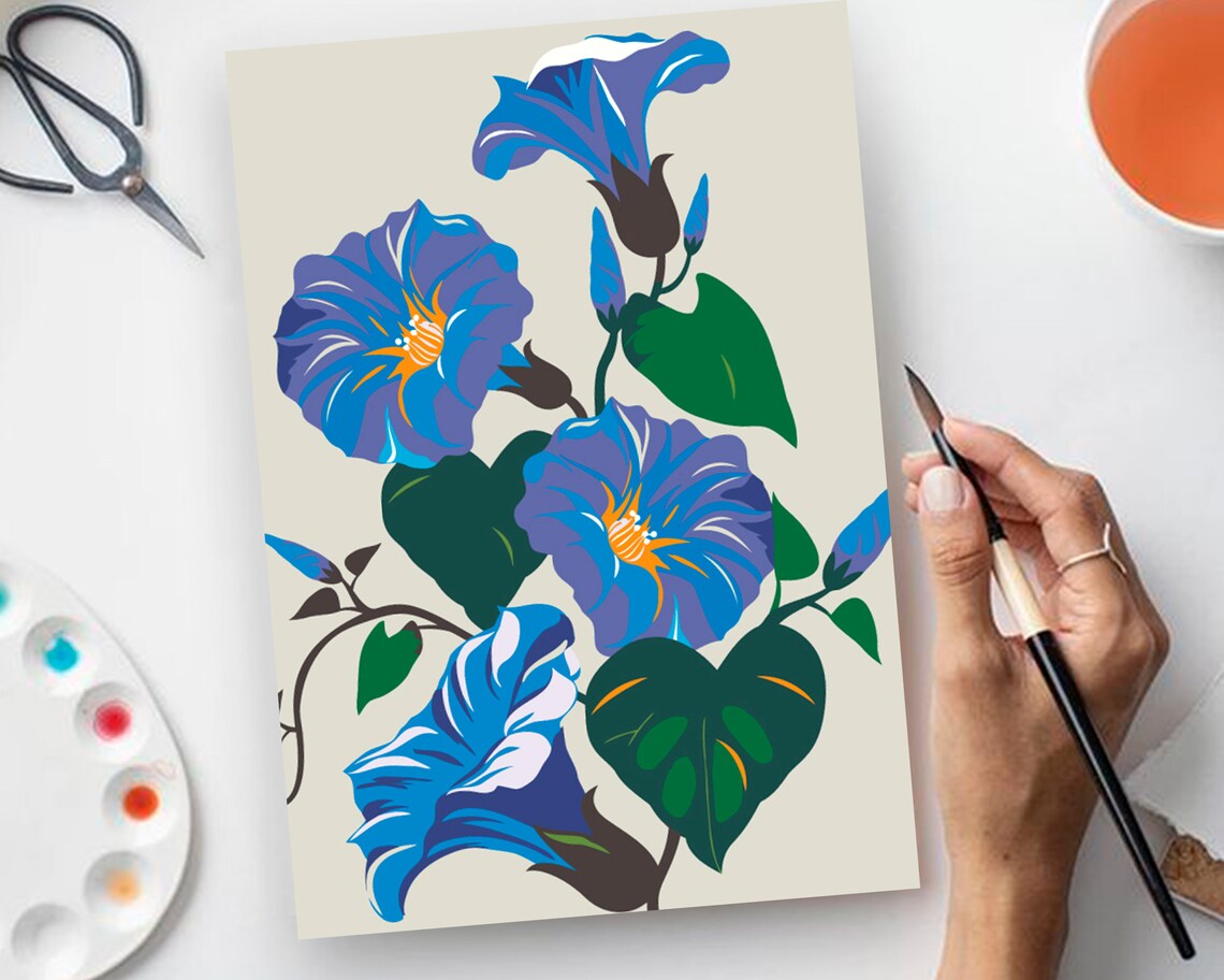 Blue Flowers Painting Design Still Life Paint by Number Kit Floral Art ...