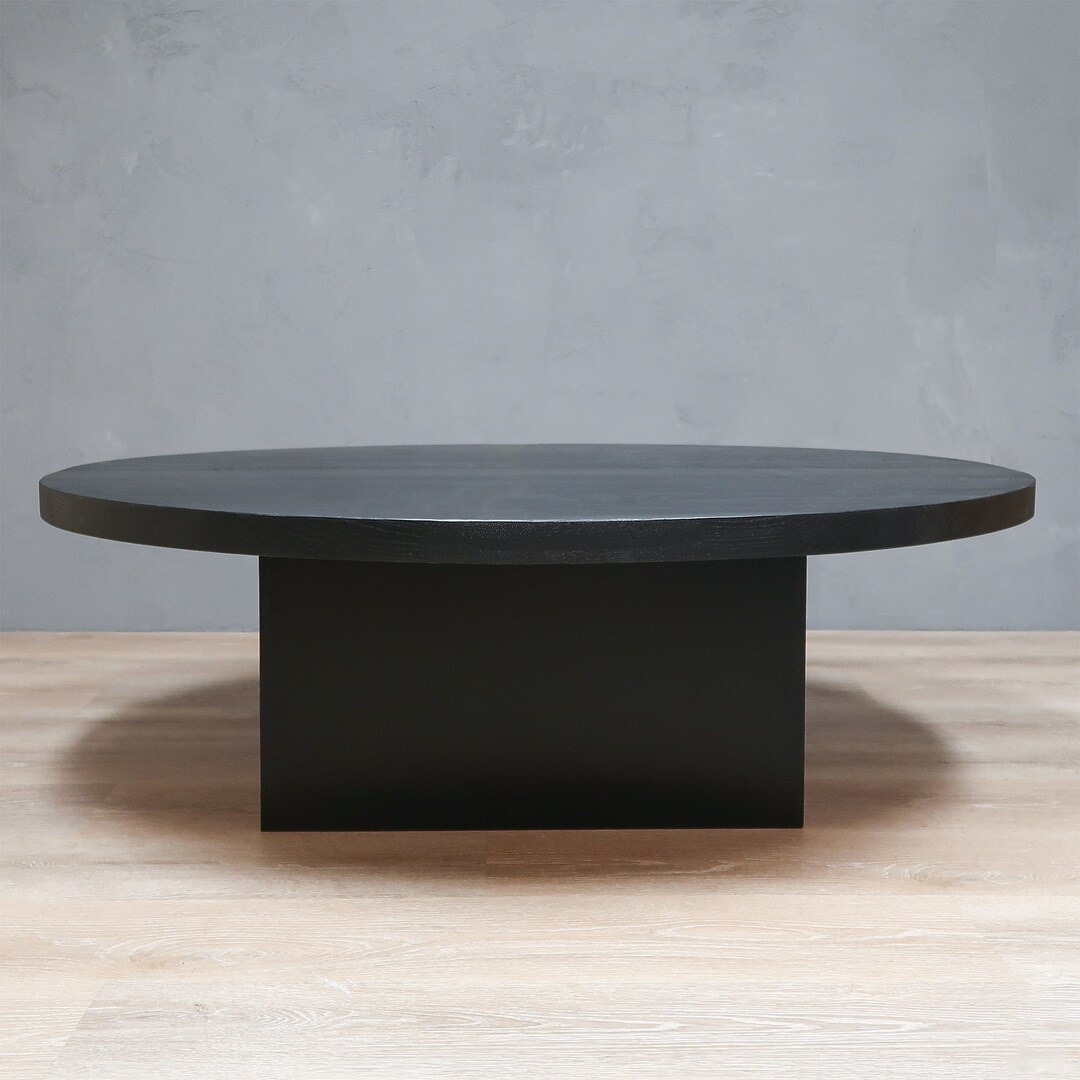 B&W Round Coffee Table With Square Base - Etsy