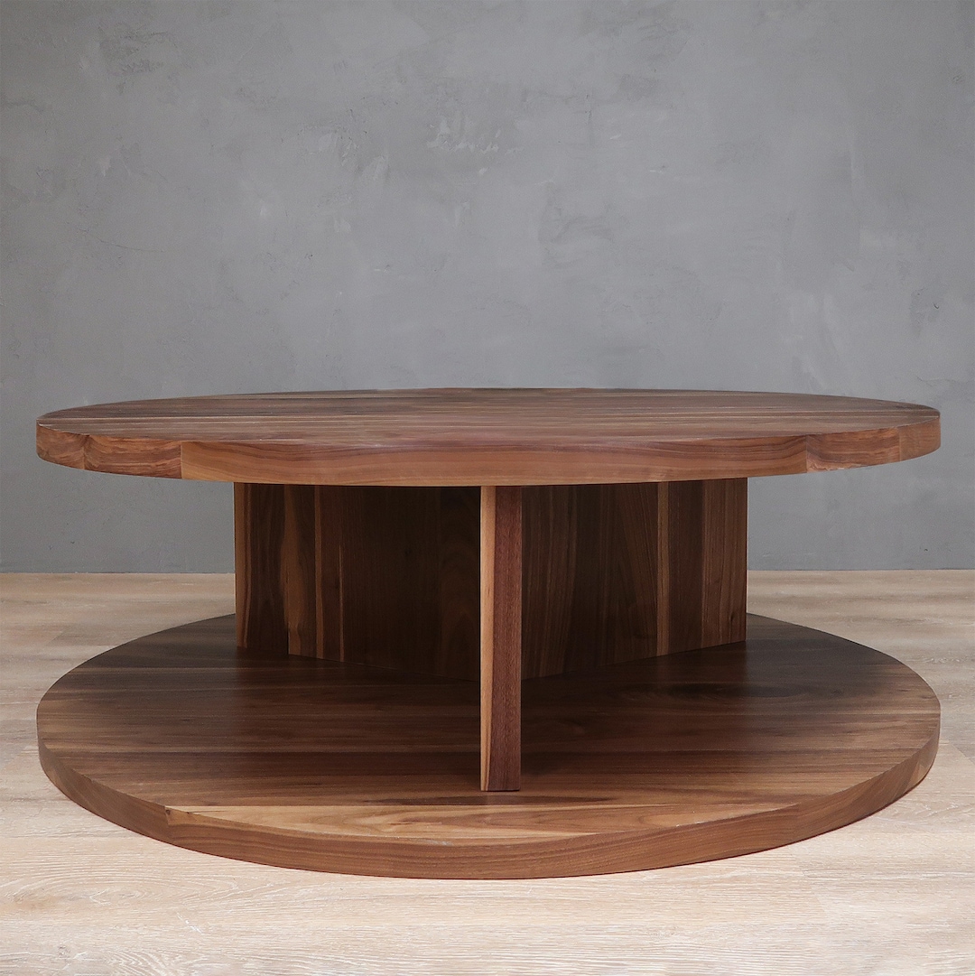 2-level Round Walnut Coffee Table With Y Base - Etsy