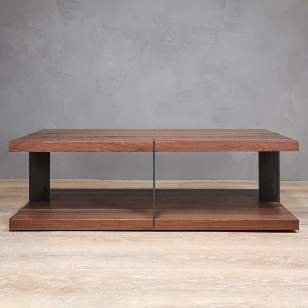 2-level Rectangular Walnut Coffee Table With Metal Legs - Etsy