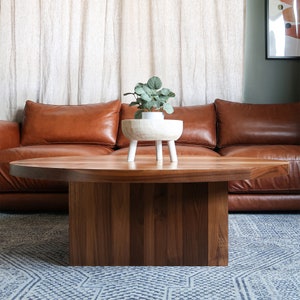 Round Walnut Coffee Table With Square Base - Etsy