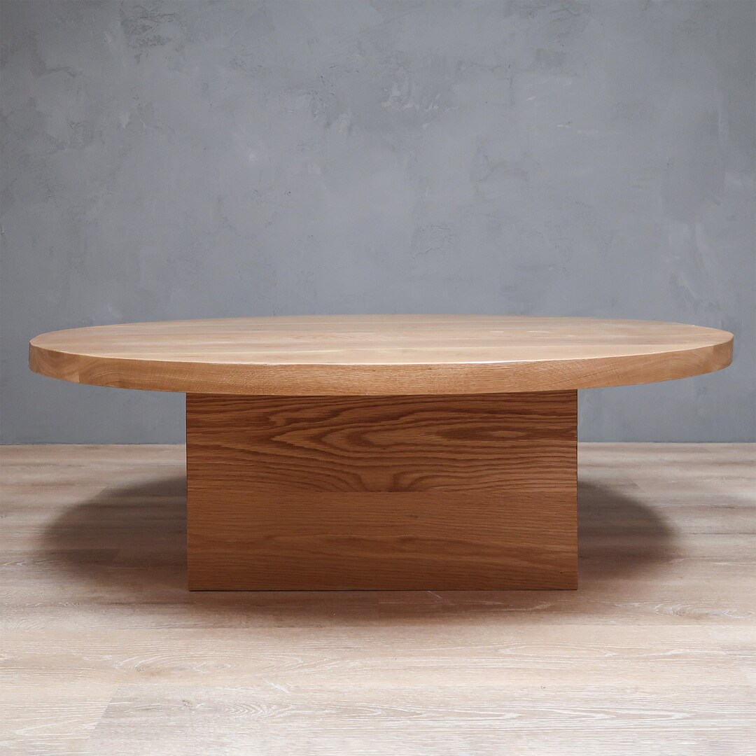 Round White Oak Coffee Table With Square Base - Etsy