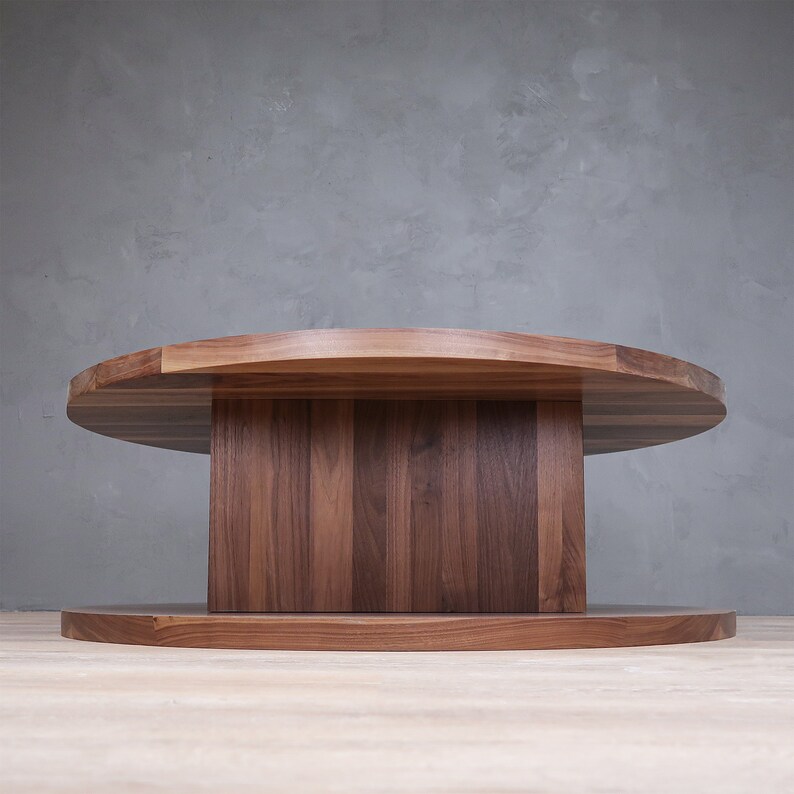 2-level Round Walnut Coffee Table With Square Base - Etsy