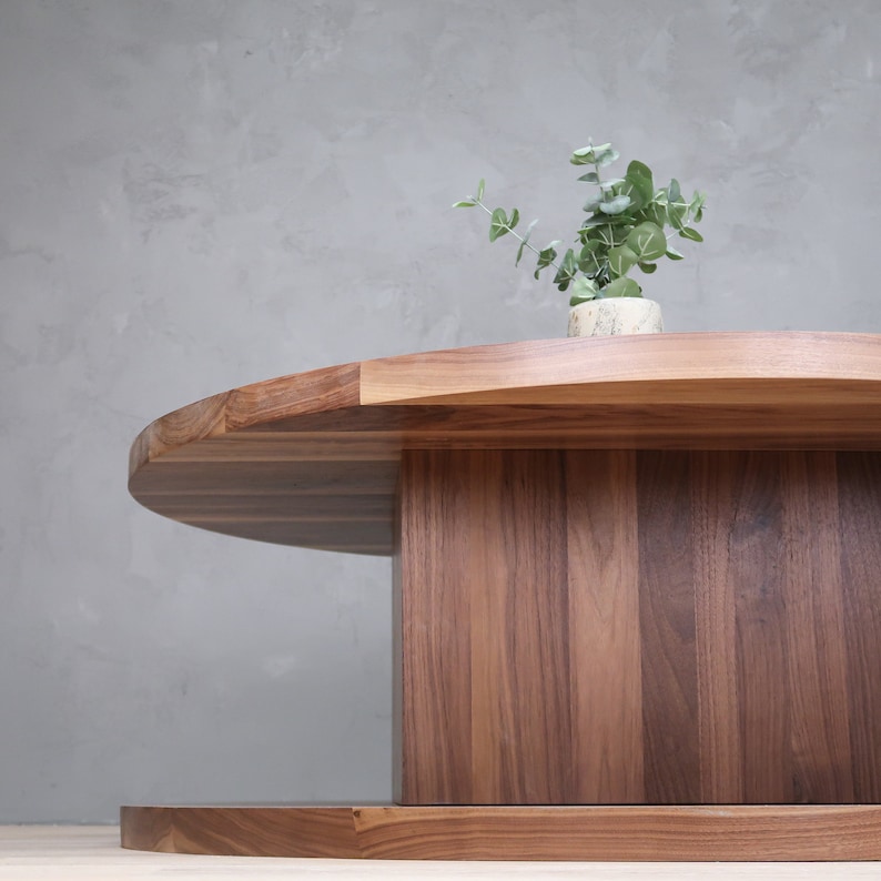 2-level Round Walnut Coffee Table With Square Base - Etsy