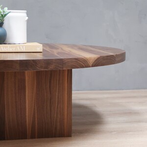 Round Walnut Coffee Table With Square Base - Etsy