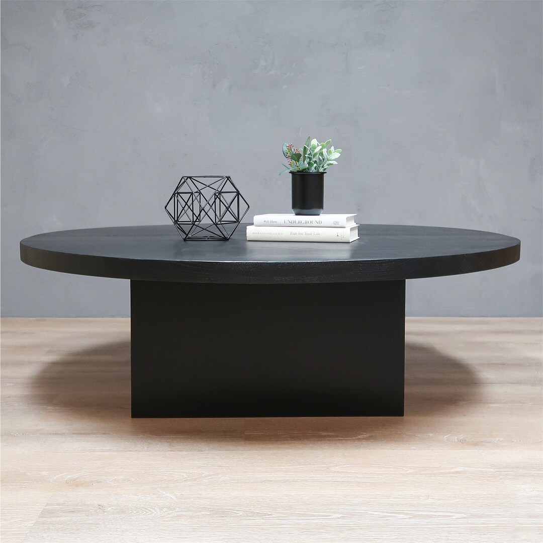 B&W Round Coffee Table With Square Base - Etsy