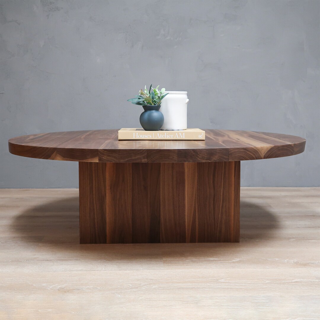 Round Walnut Coffee Table With Square Base - Etsy