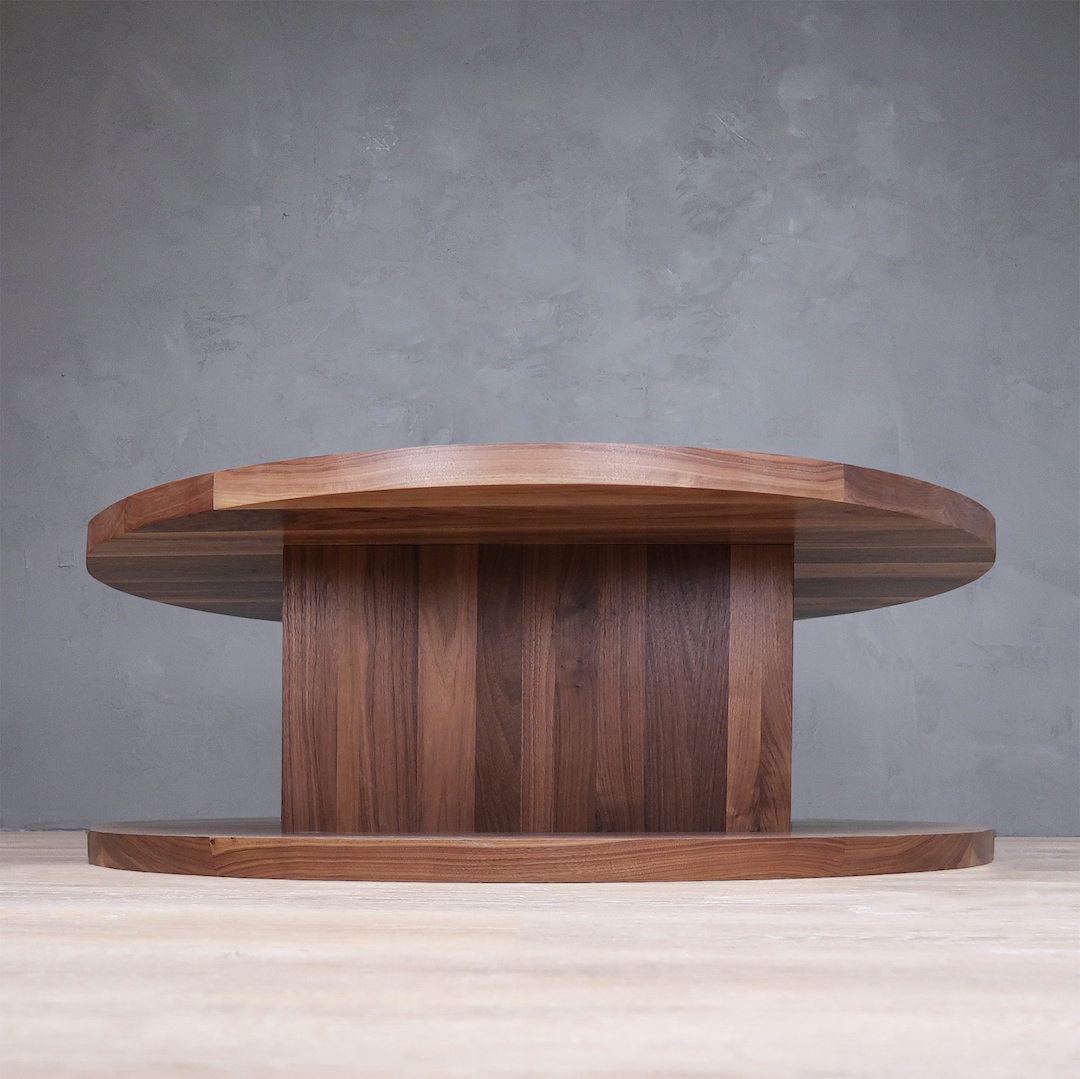 2-level Round Walnut Coffee Table With Square Base - Etsy