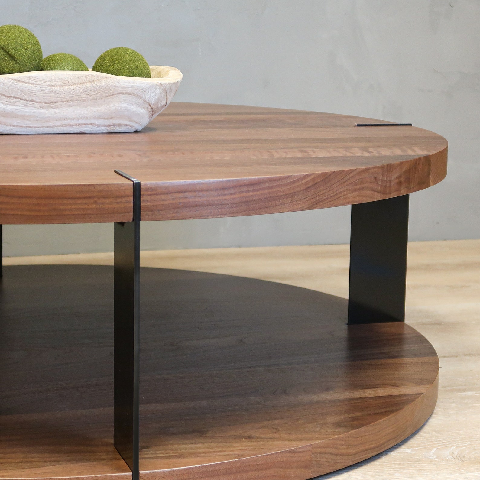 2-level Round Walnut Coffee Table With Metal Accent - Etsy