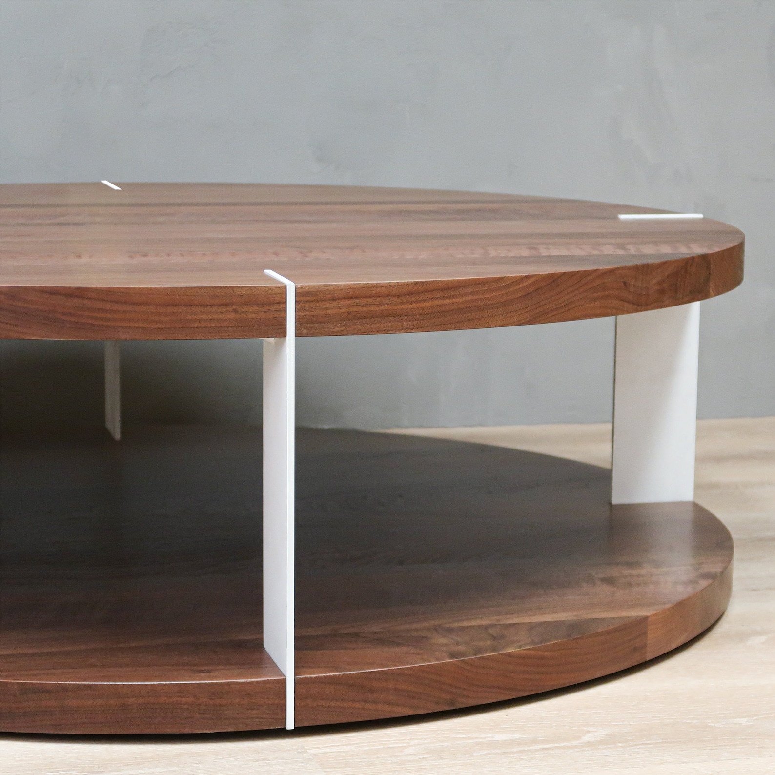2-level Round Walnut Coffee Table With Metal Accent - Etsy