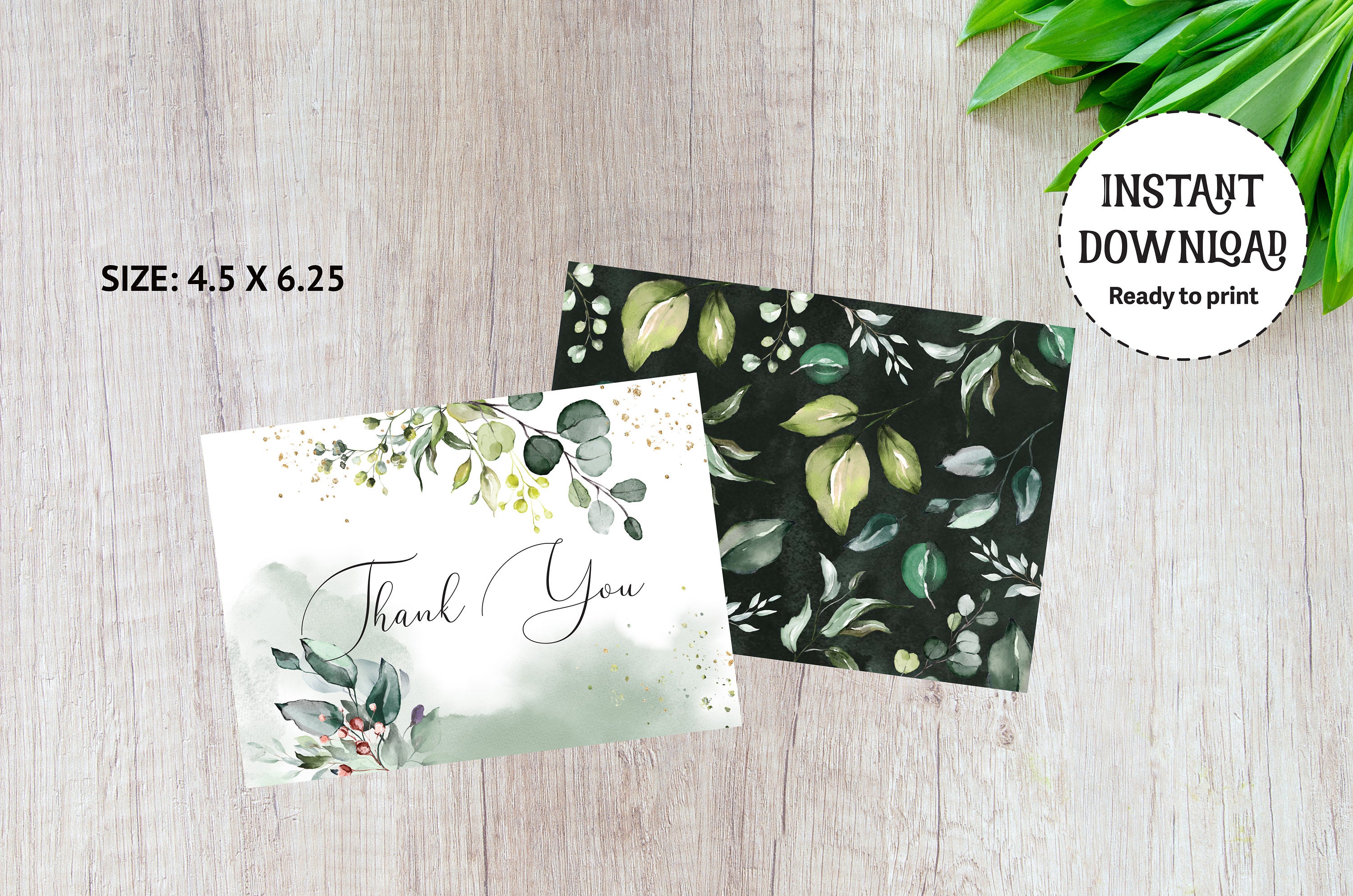 Printable Note Cards, Thank You Postcard, Greenery Thank You Note Card ...