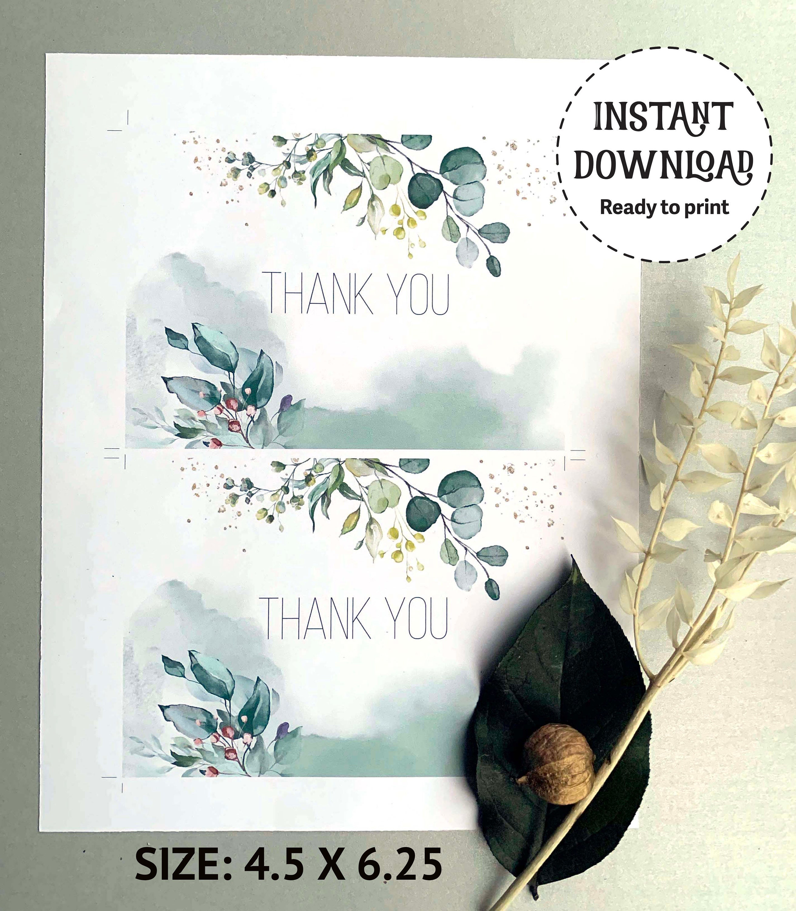 Printable Note Cards, Thank You Postcard, Greenery Thank You Note Card ...