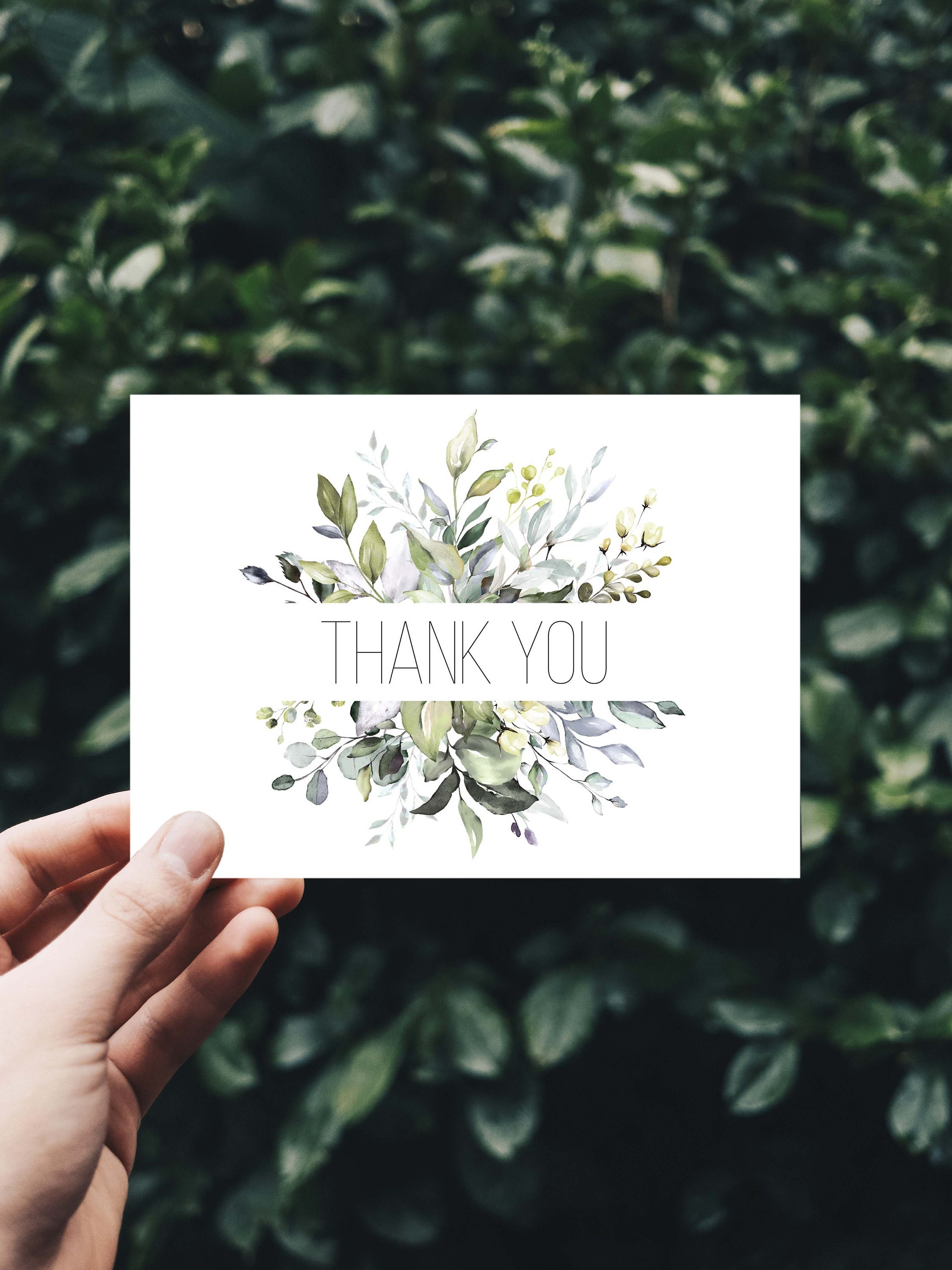 Printable Note Cards, Thank You Postcard, Greenery Thank You Note Card ...