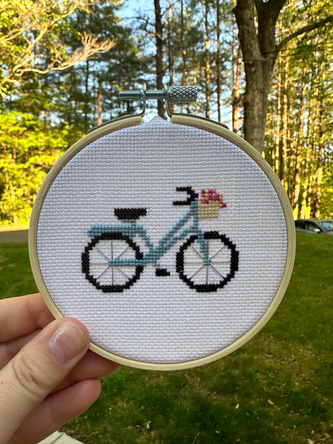 Decorative Blue Bicycle Cross Stitch - FINISHED - Etsy