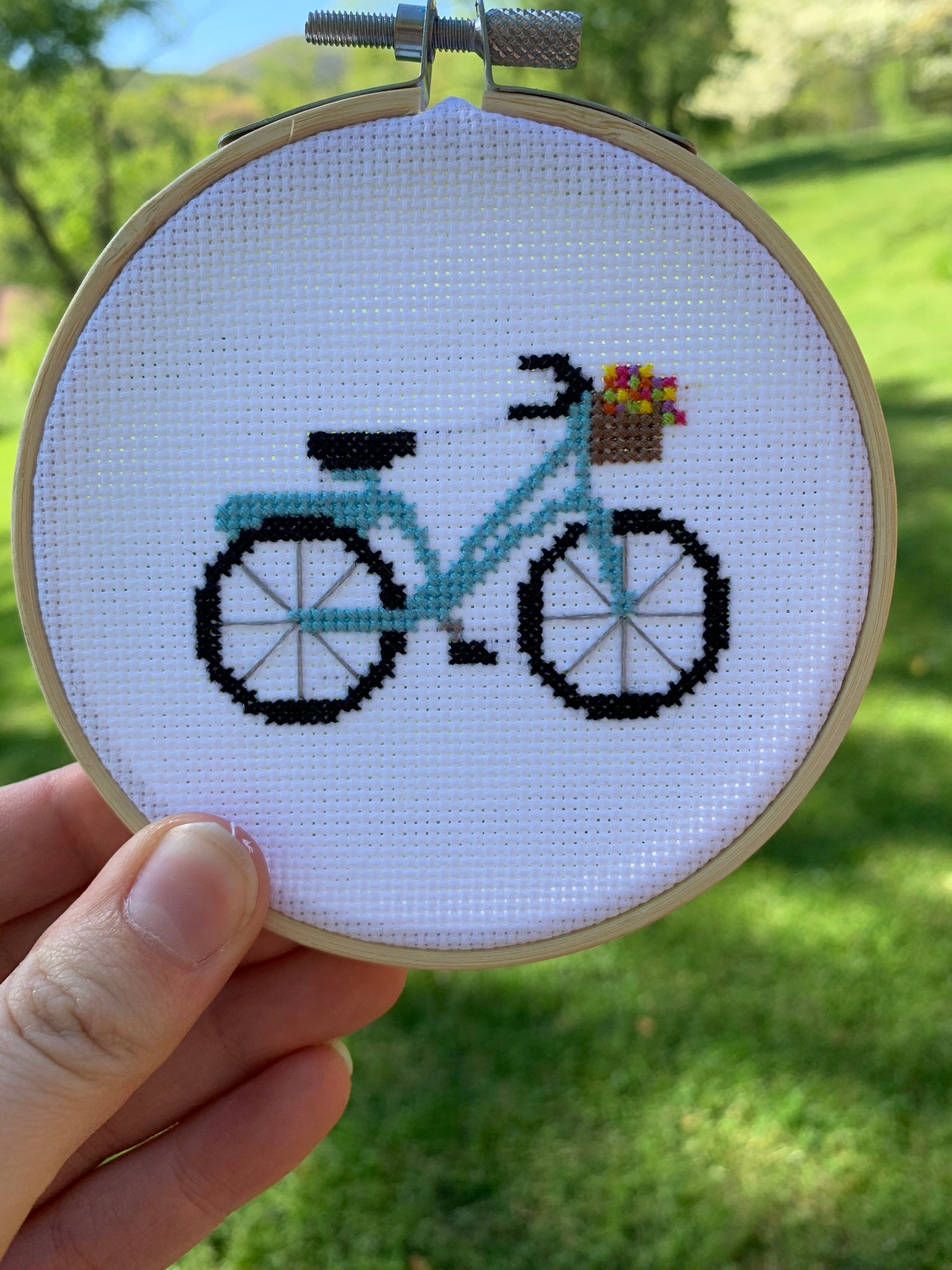 Decorative Bicycle Cross Stitch - FINISHED - CUSTOMIZE With Any Color ...