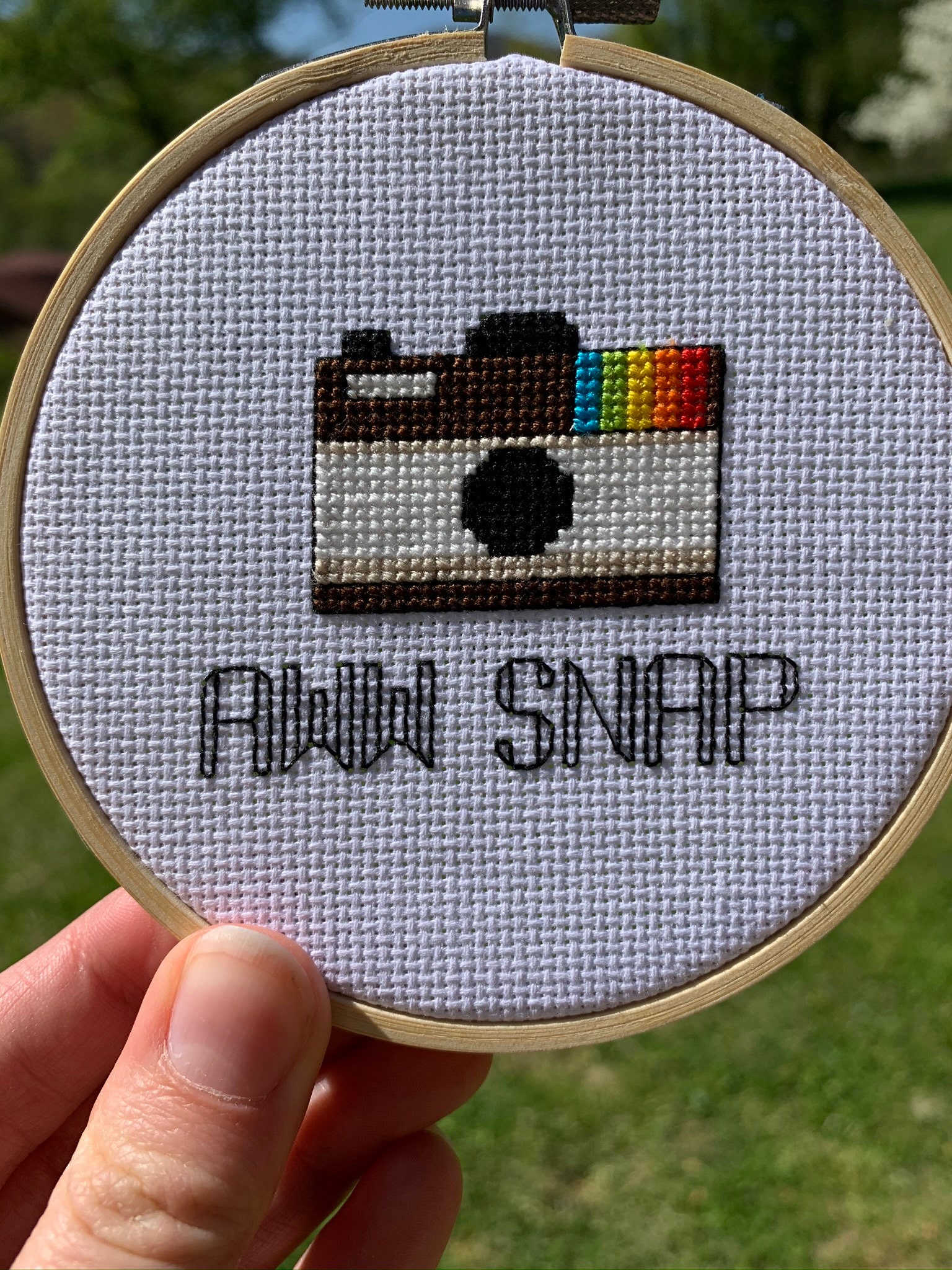 Decorative "aww Snap" Polaroid Cross Stitch - FINISHED - Etsy