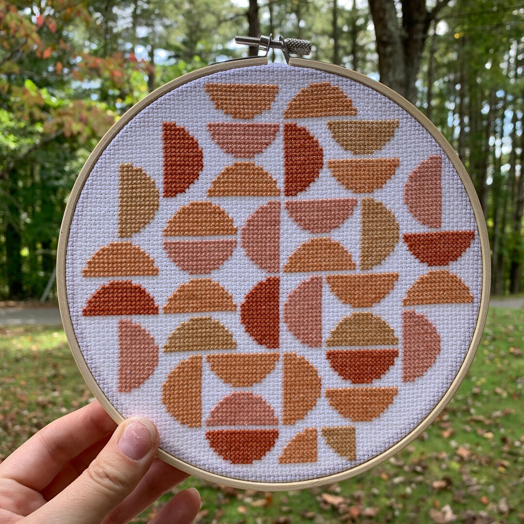 Decorative Retro Circle Design Cross Stitch - FINISHED - Etsy