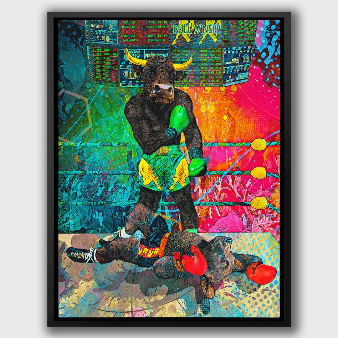 Bulls Win Stock Market Art: Boxing Bull Vs Bear - Wall Street Decor - Etsy