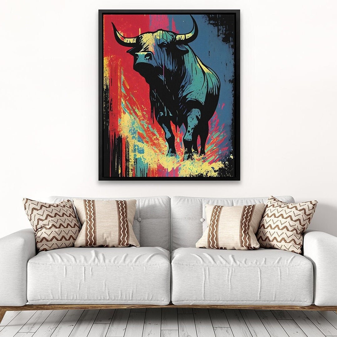 Neon Bull Stock Market Art: Limited Edition Wall Street Decor - Etsy