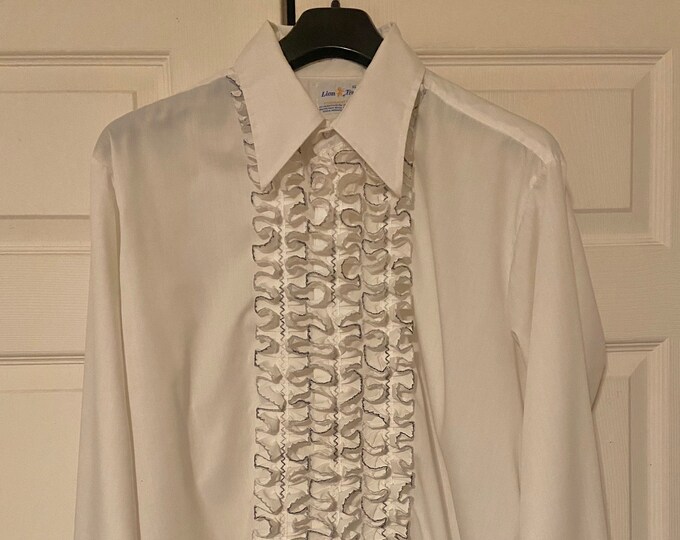 60s/70s Ruffle Front White Tuxedo Shirt XL 34/35 - Etsy