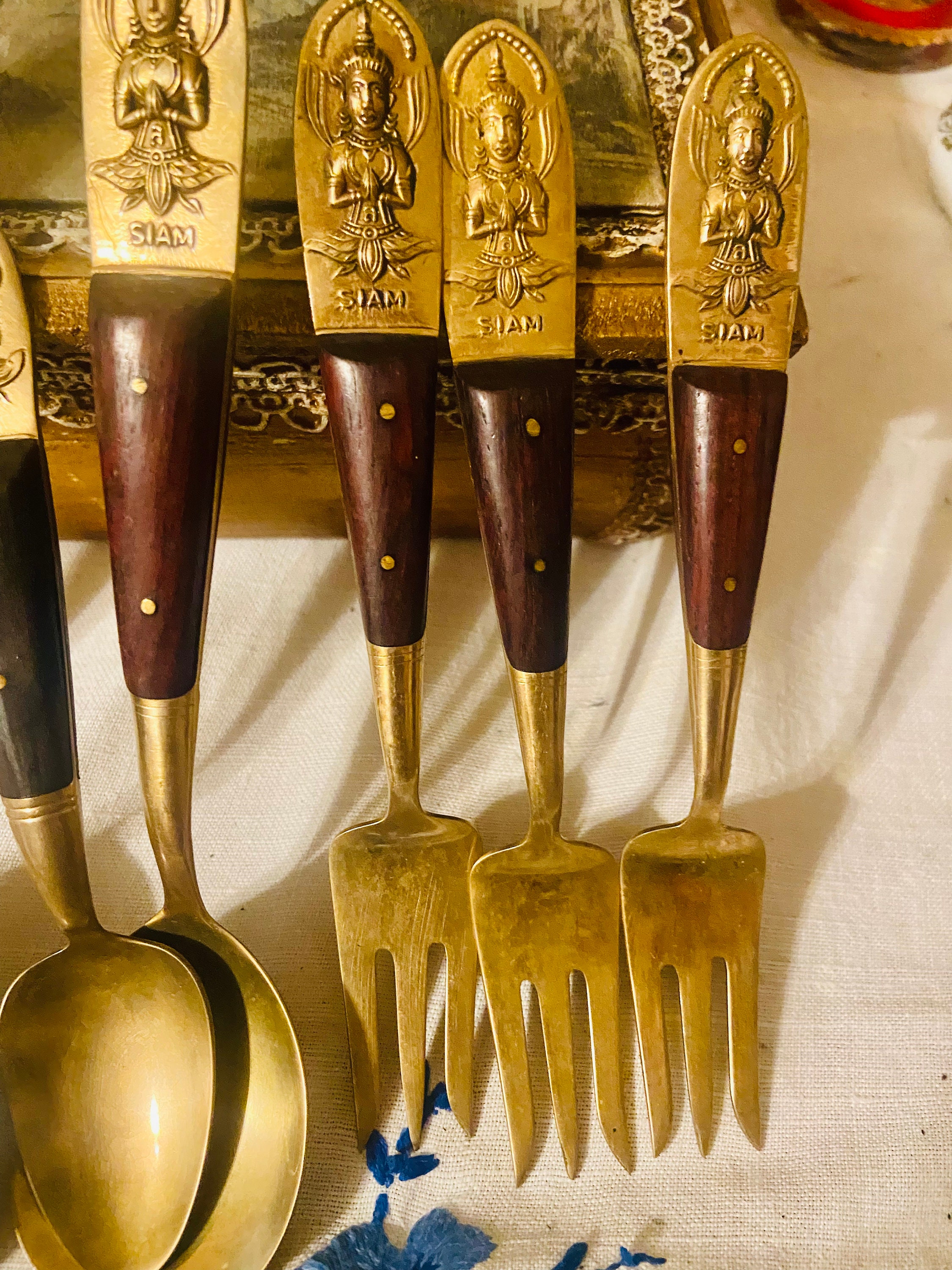 Lot of 9 Thailand Siam Brass & Wood Handled Flatware - Etsy