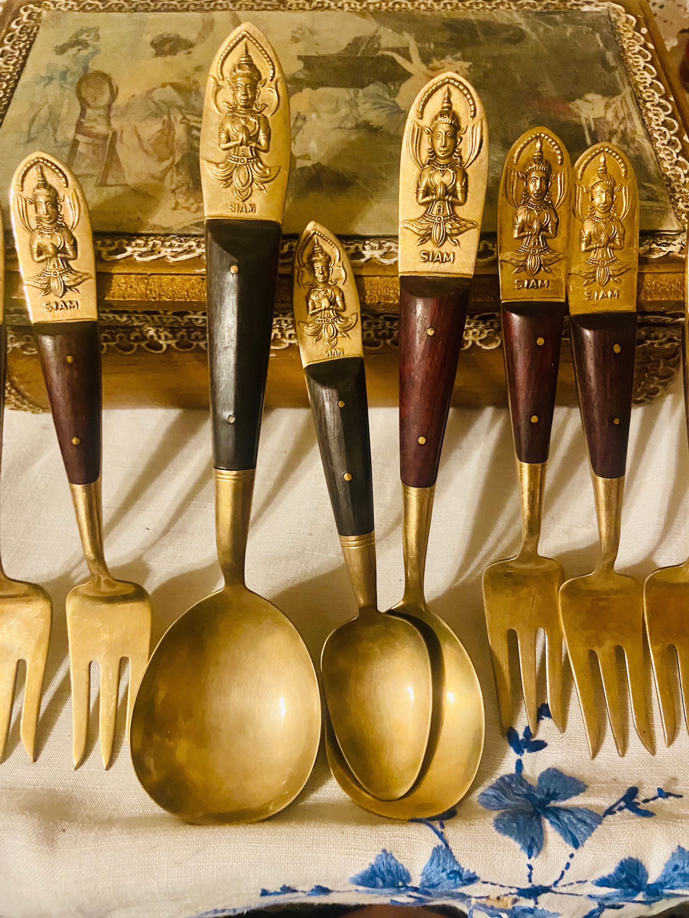 Lot of 9 Thailand Siam Brass & Wood Handled Flatware - Etsy