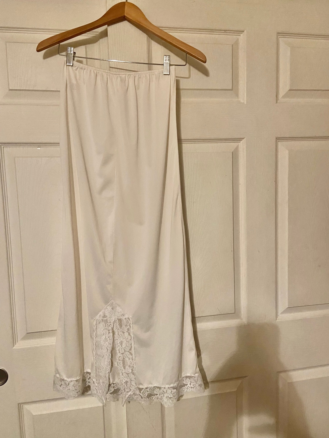 Long Vintage Slip With Front Split and Lace Trim by Gaymode Pennys L - Etsy