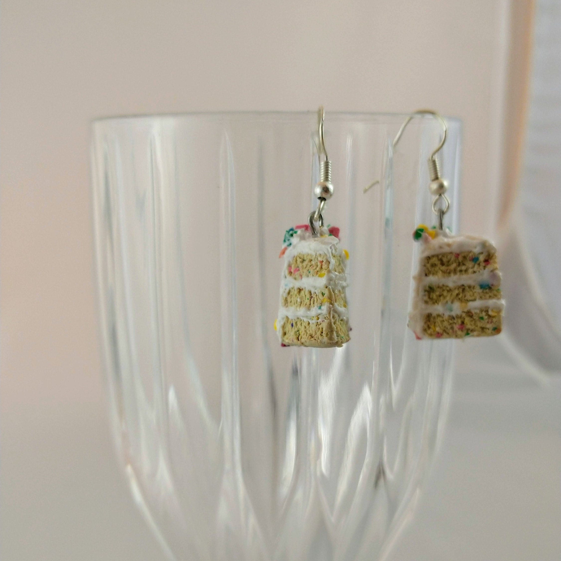 Birthday Cake Slice Drop Earrings W/hypoallergenic Hooks, Food Jewelry ...