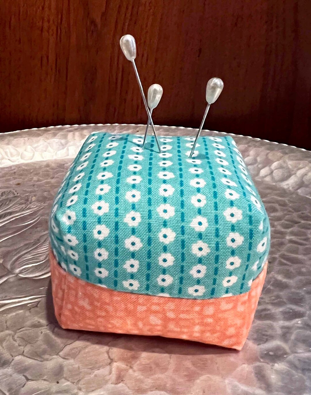 Pincushion Cubed, 3D Square Pincushion, Floral Dots & Dashes Pincushion ...