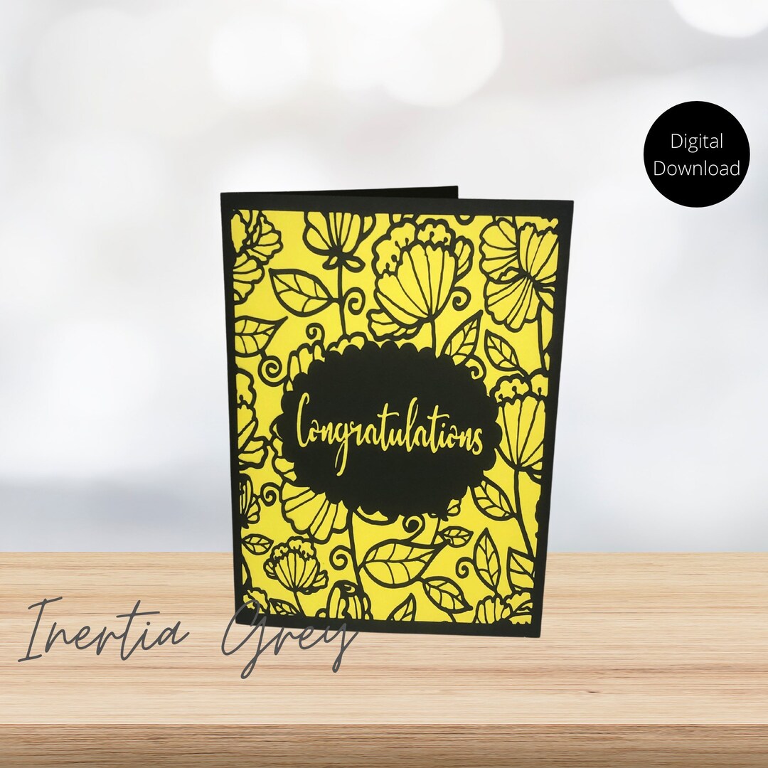 Congratulations Card SVG Digital Cut File- Intricate Floral Flower Lace ...