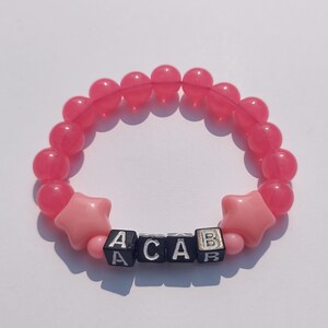 ACAB Black and Pink Beaded Bracelet Pink Activism Bracelet Punk ...