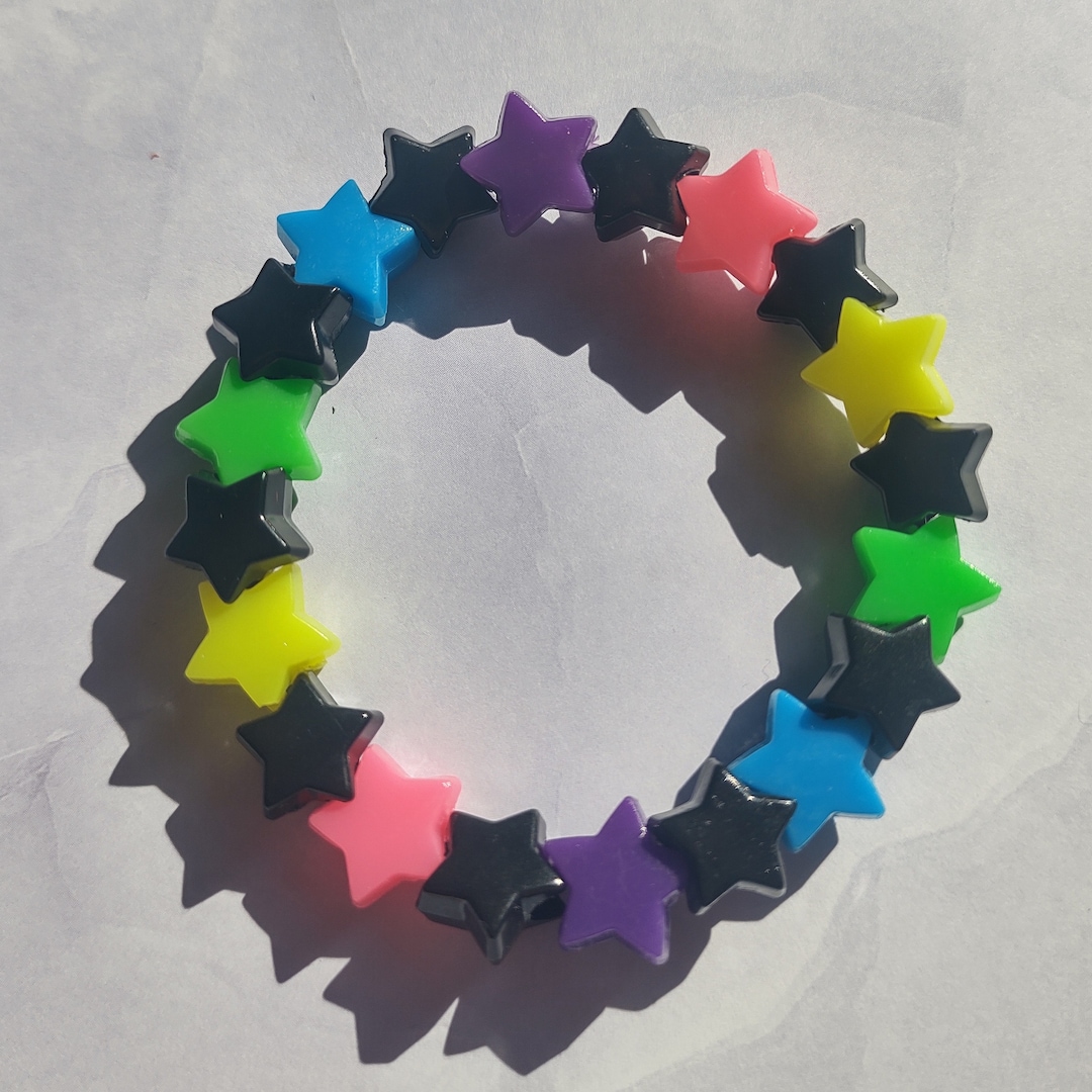 Black Rainbow Star Kandi Bracelet Neon Kandi Single - Etsy