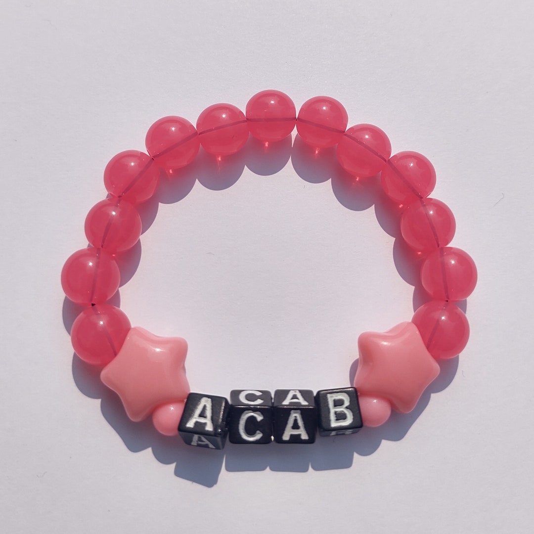 ACAB Black and Pink Beaded Bracelet Pink Activism Bracelet Punk ...