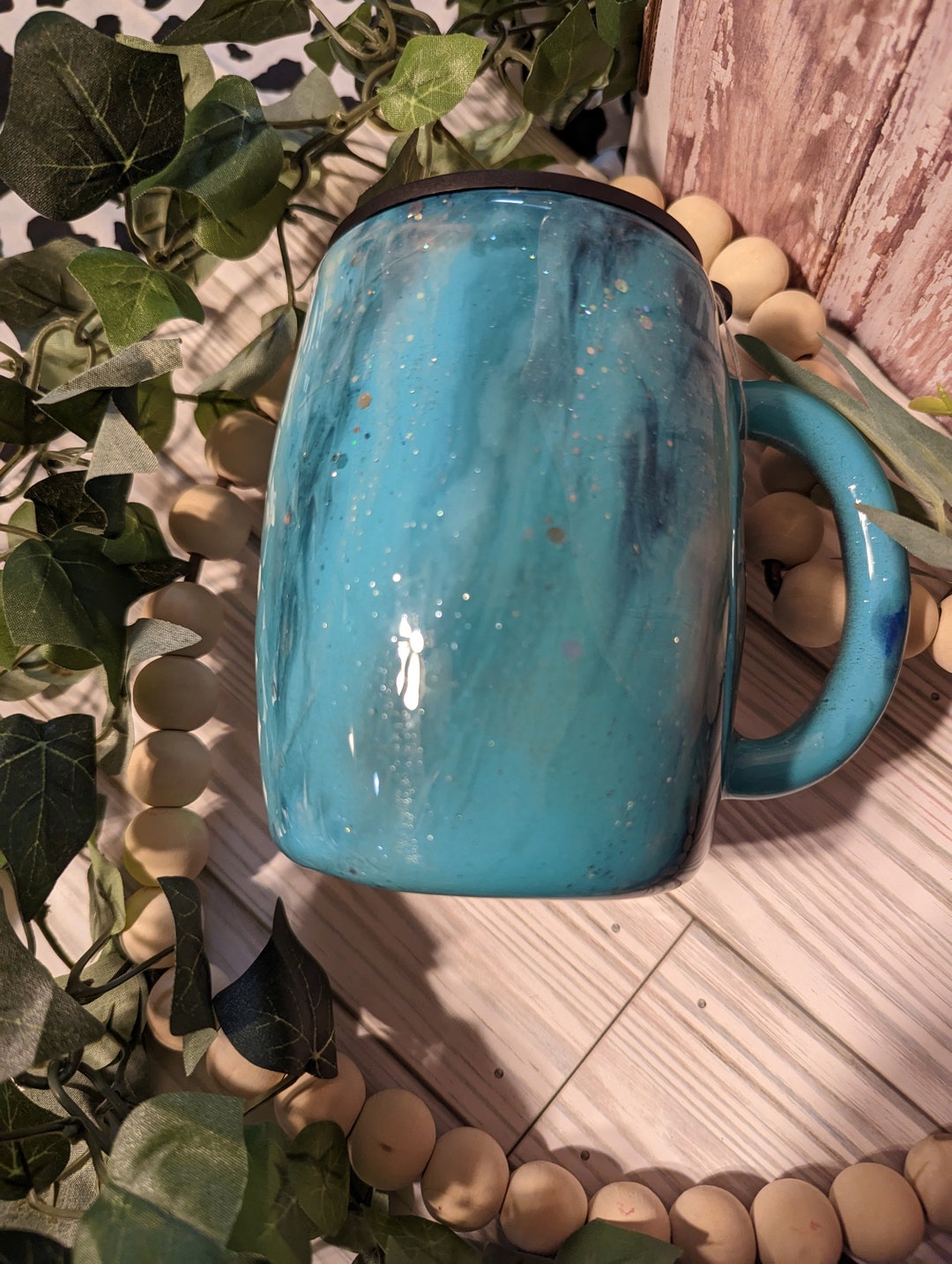 14 Oz Epoxy Teal Marble Mug Tumbler With Handle and Lid - Etsy