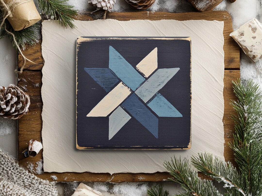 Snowflake Sign, Wood Quilt Block, Winter Tiered Tray, Ski Cabin, Blue ...